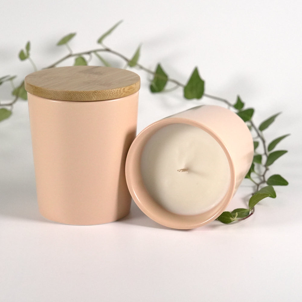 Contenant Bougie Céramique avec Couvercle en Bois